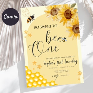 Bee Invitation Template Editable Birthday Party Invitation Digital Kids ...
