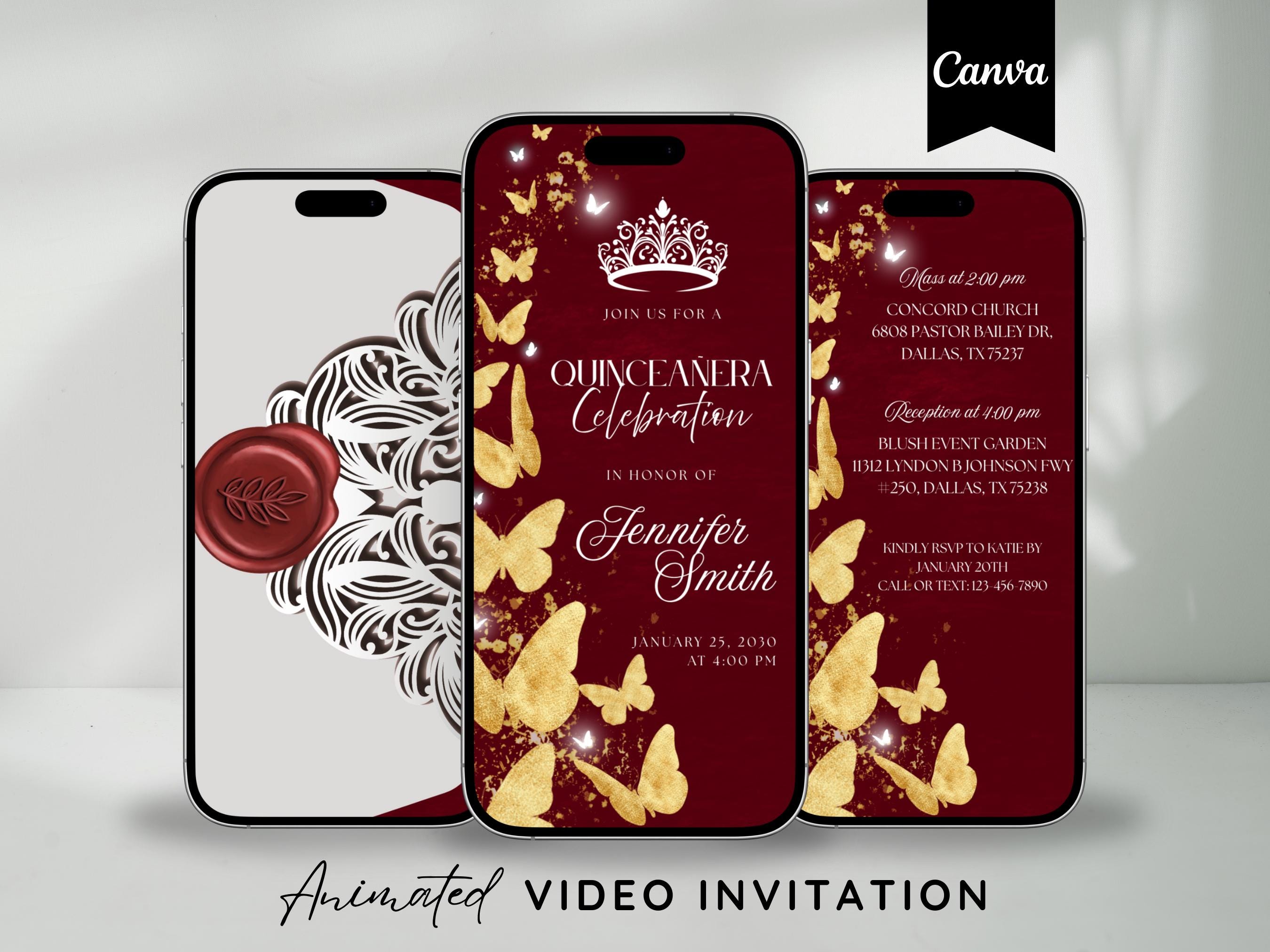 Digital Red and Gold Quinceanera Video Invitation Mis Quince Años XV ...
