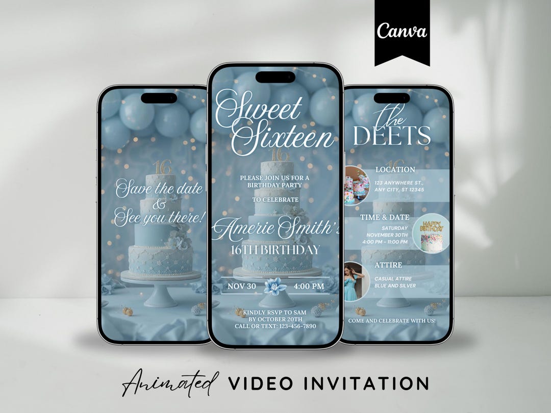 Editable Sweet 16 Sixteen Birthday Invitation, Animated 16th Birthday ...