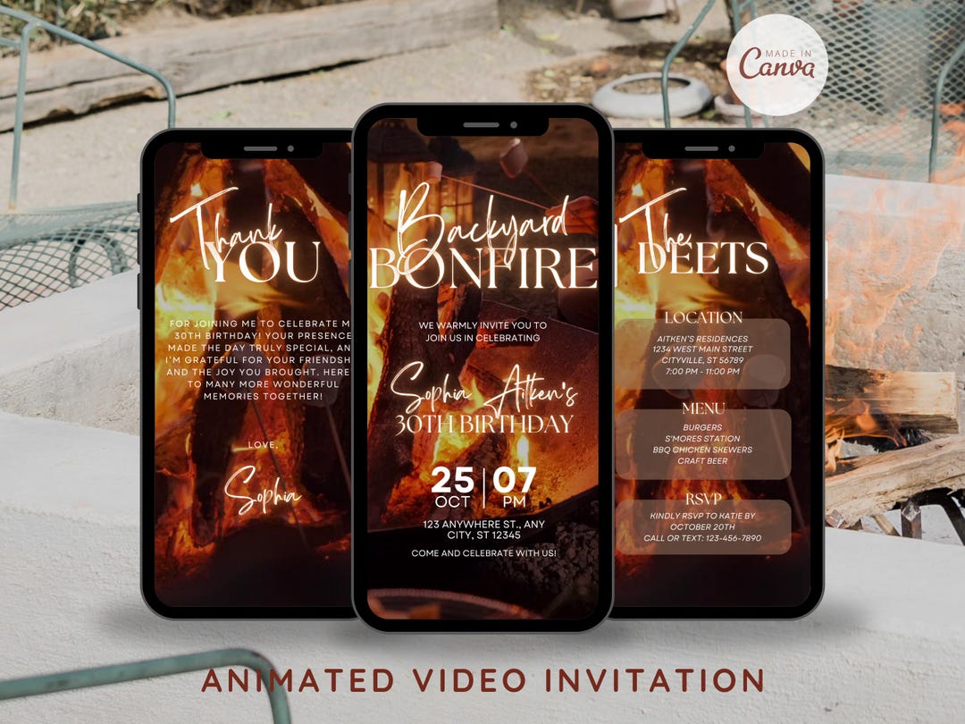 Digital Bonfire Birthday Invitation, Backyard Bonfire Digital Invite ...