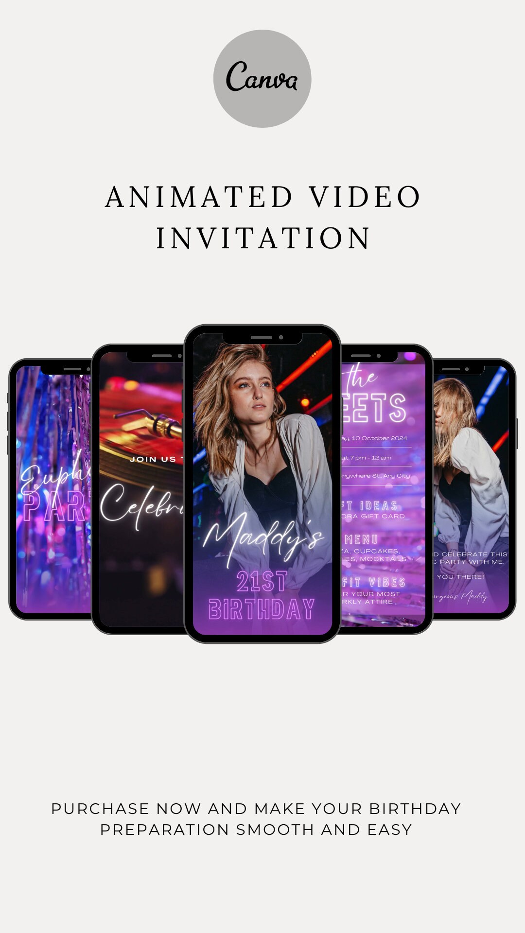 Euphoria Birthday Party Invitation Neon Light Euphoria Birthday Girl ...