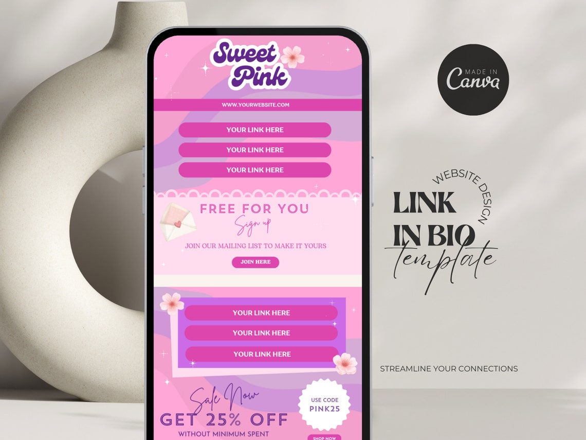 Link in Bio Template Landing Page Instagram Bio Link Canva Link in Bio Linktree Template Pink ...