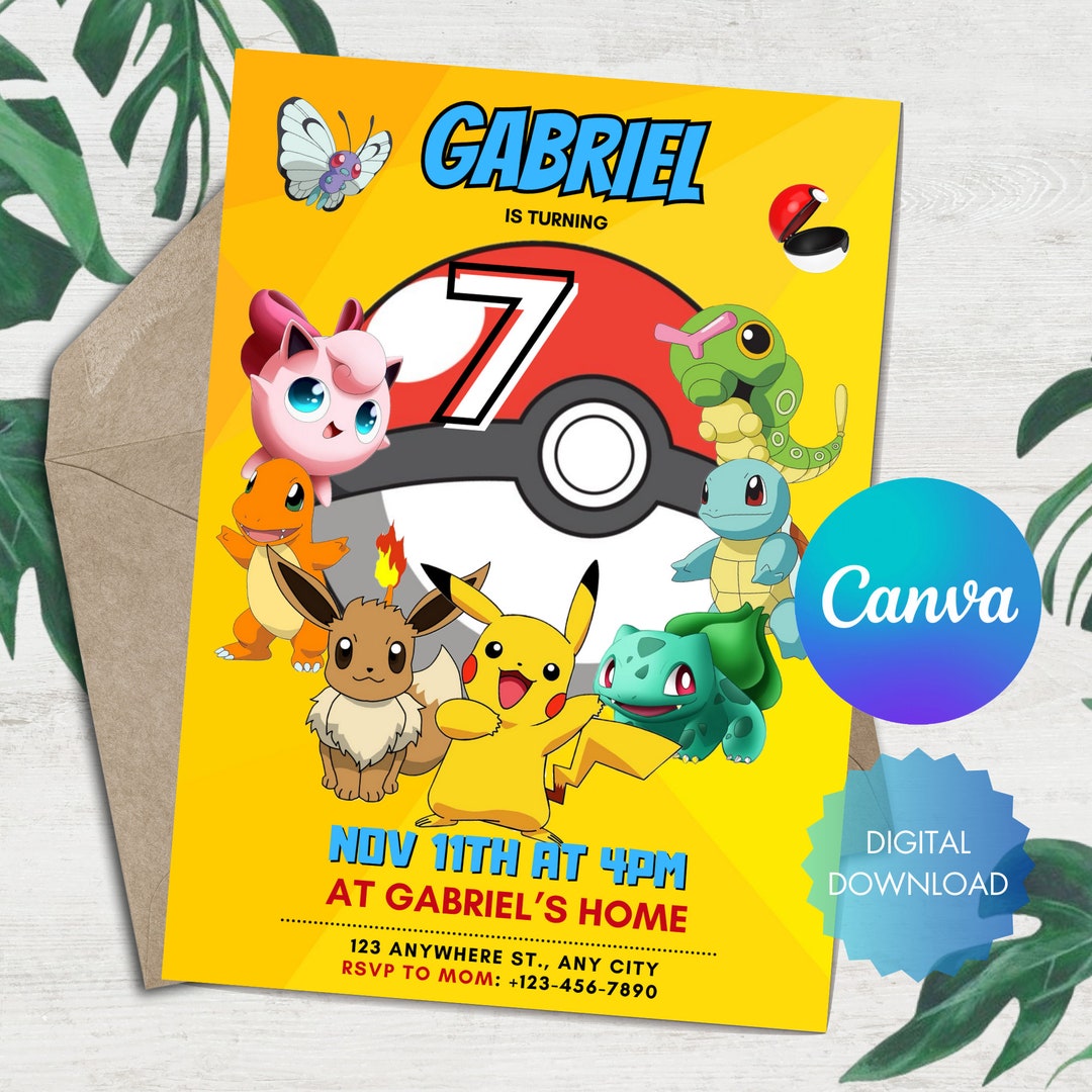 Pikachu Invitation, Printable Birthday Party Invitations, Pokemon ...