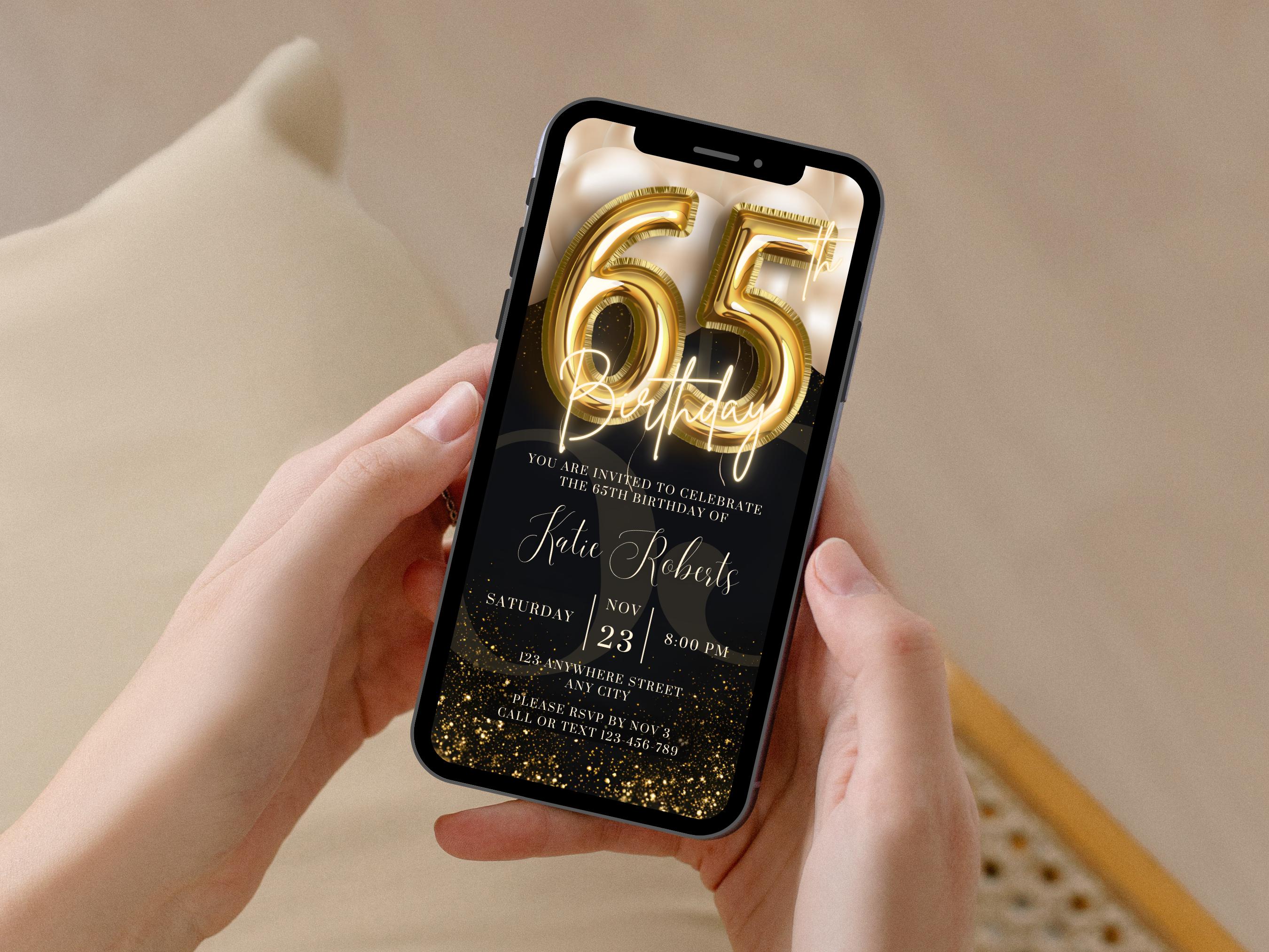 Digital 65th Birthday Invitation for Women Editable 65th Invite Evite ...