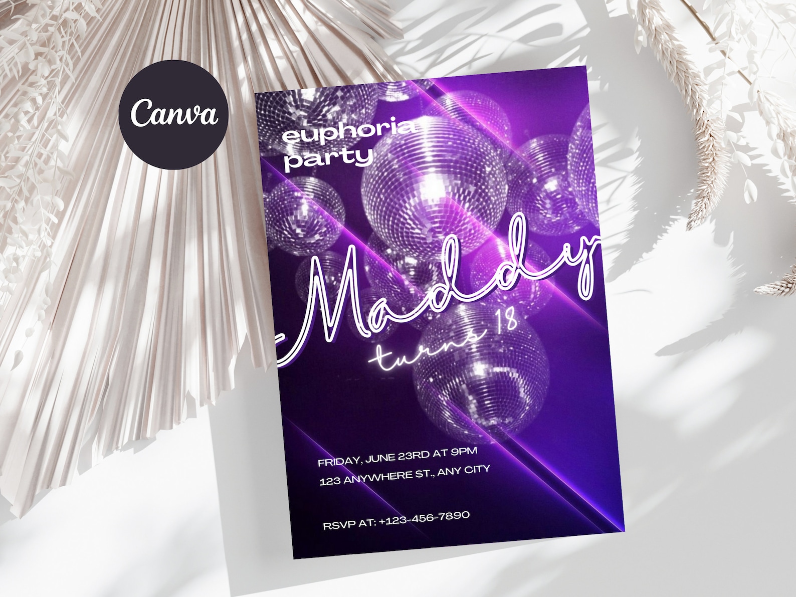 Printable Electronic Euphoria Birthday Party Invitation Neon Light ...