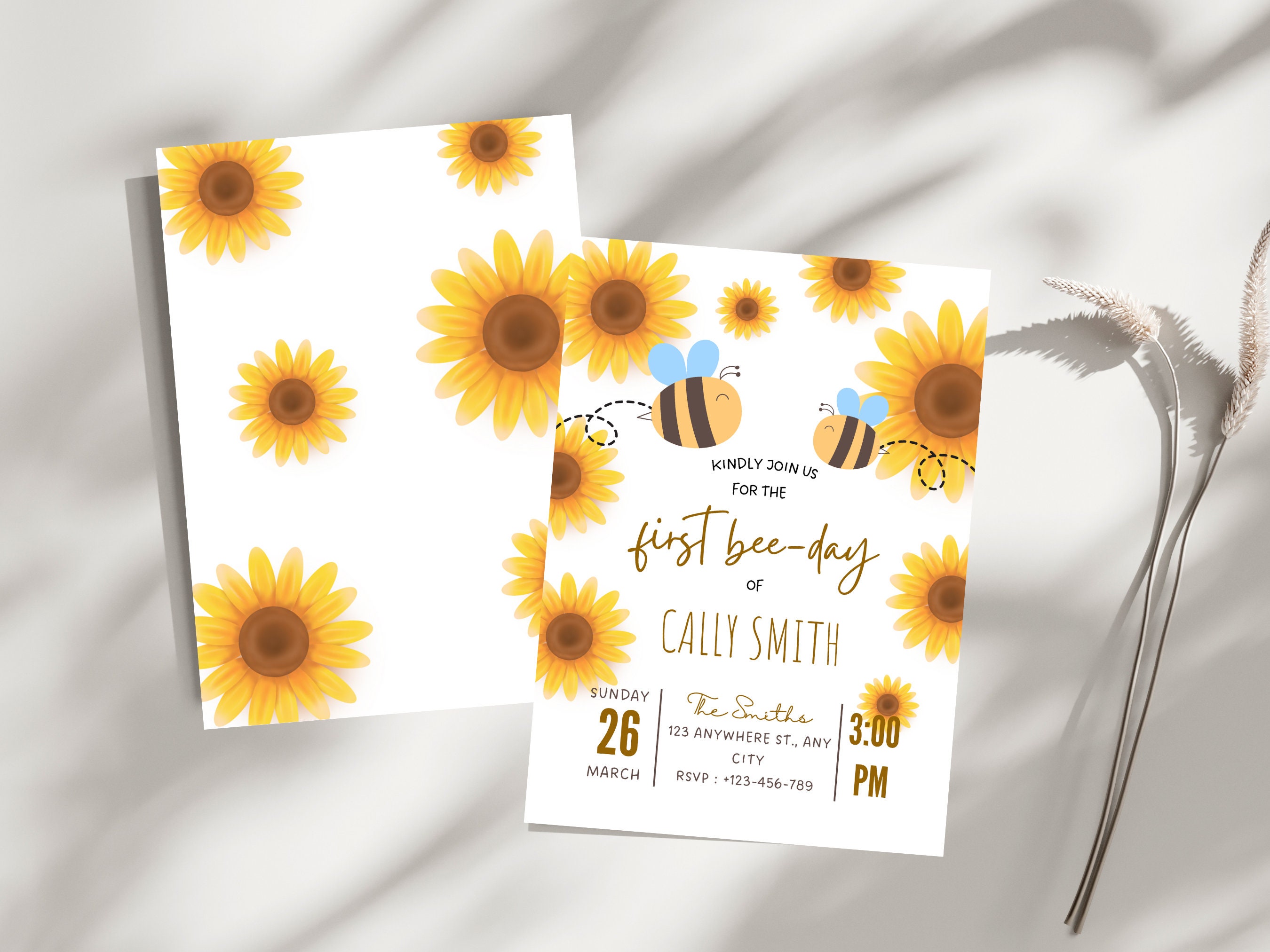 Bee Invitation Template Editable Birthday Party Invitation Digital Kids ...