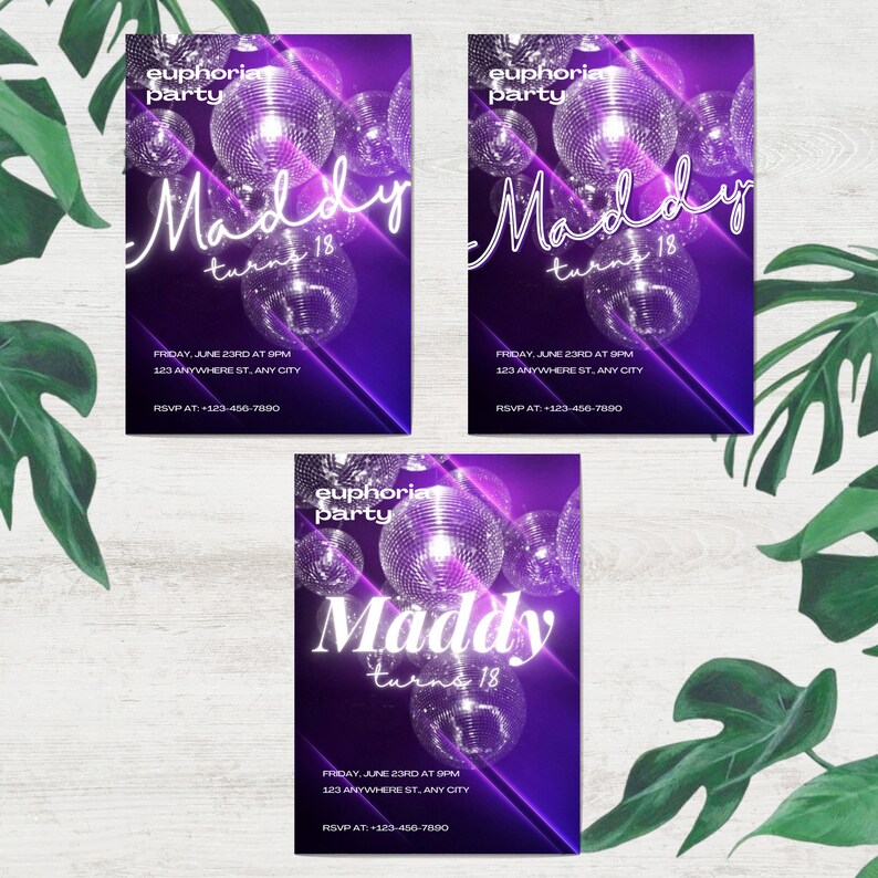 Printable Electronic Euphoria Birthday Party Invitation Neon Light ...