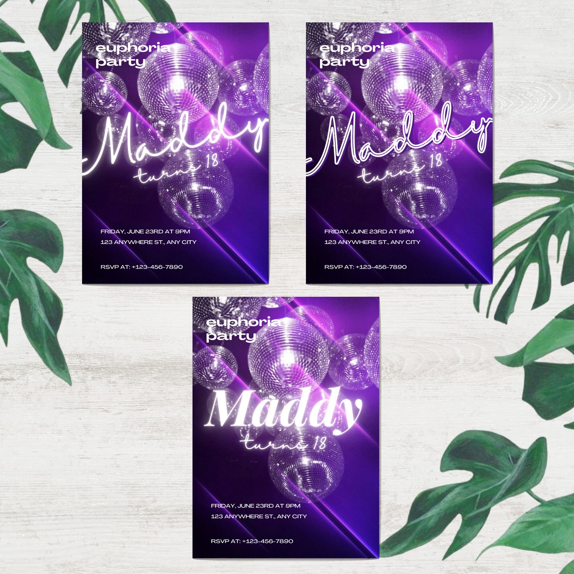 Printable Electronic Euphoria Birthday Party Invitation Neon Light ...