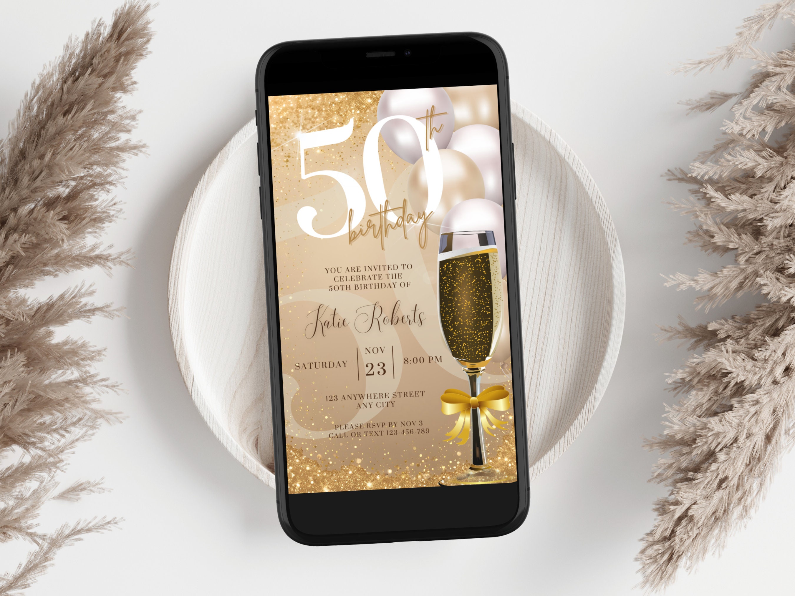 Digital 50th Birthday Invitation for Women Editable 50th Invite Evite ...