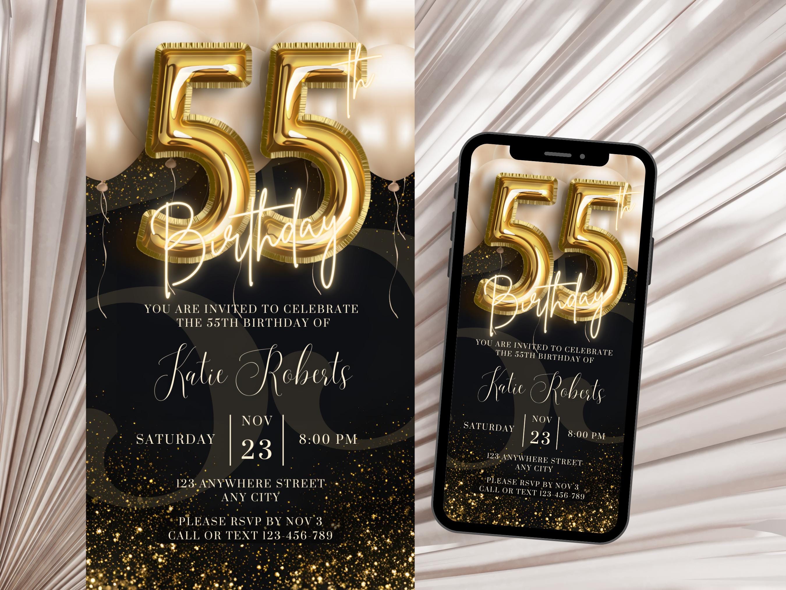 Digital 55th Birthday Invitation for Women Editable 55th Invite Evite ...