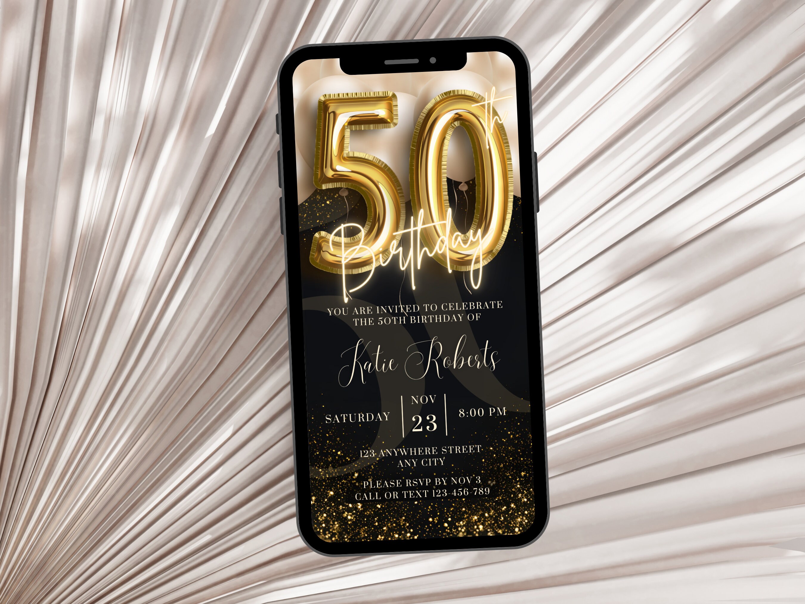Digital 50th Birthday Invitation for Women Editable 50th Invite Evite ...