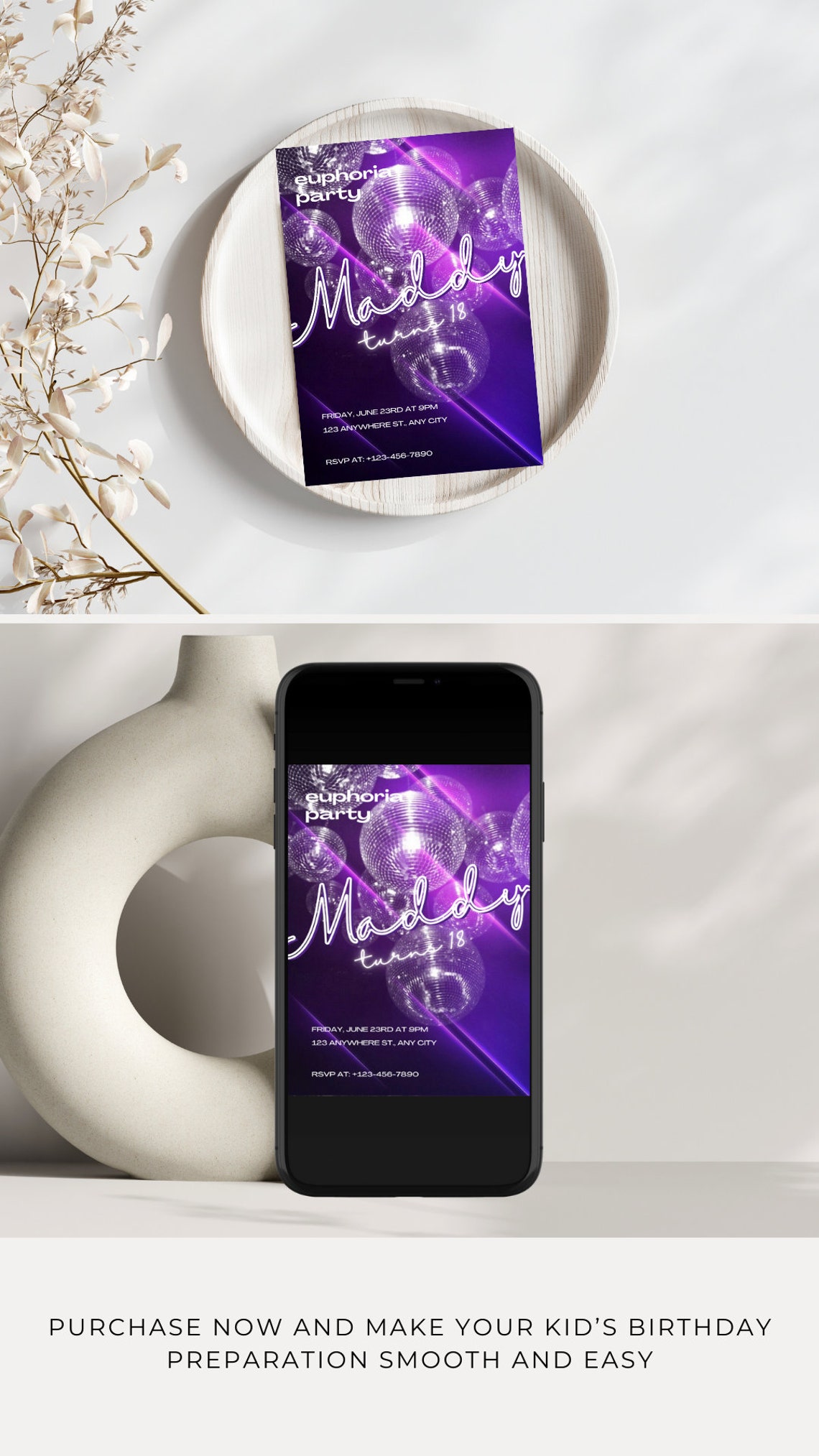 Printable Electronic Euphoria Birthday Party Invitation Neon Light ...