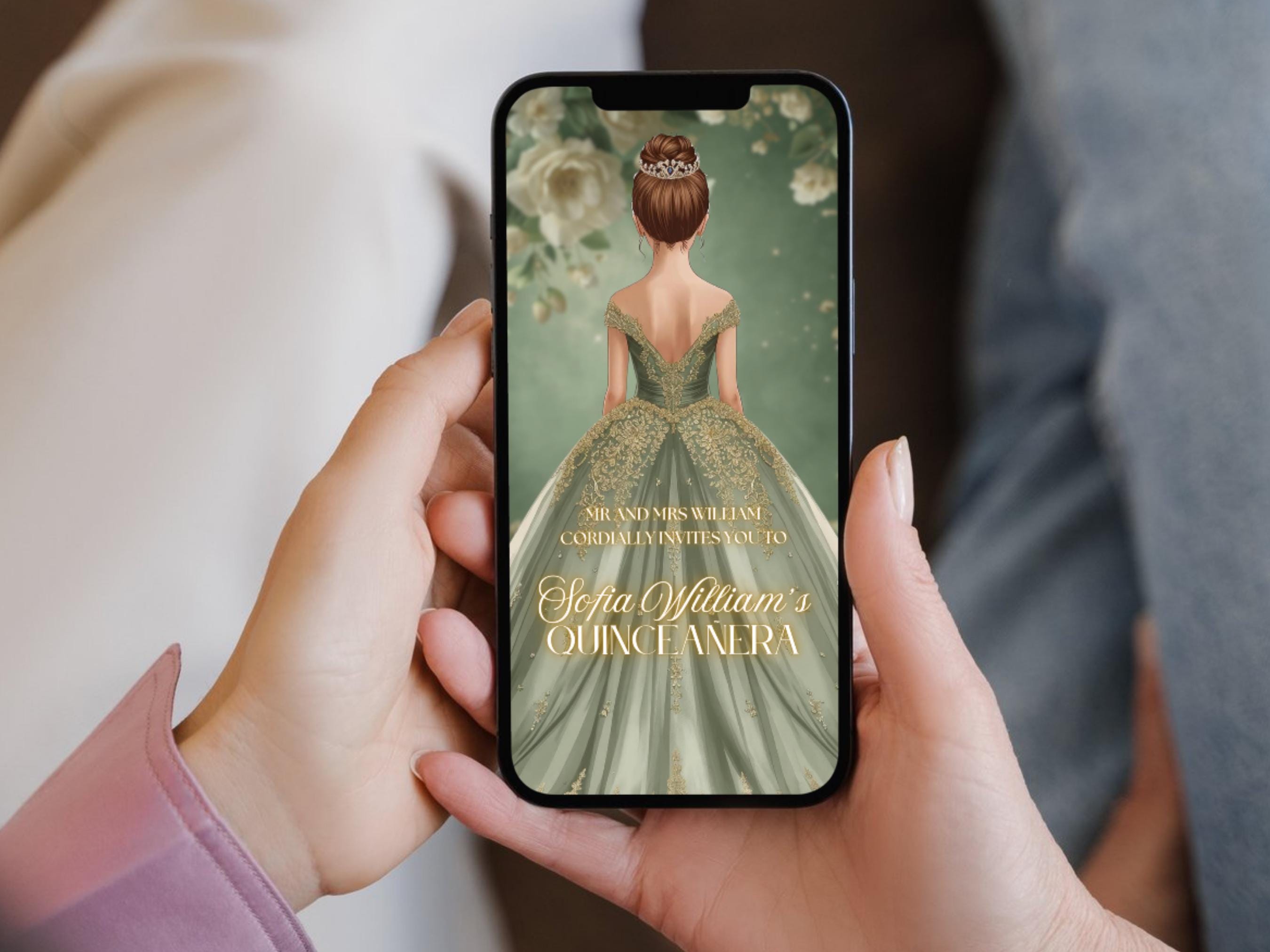 Digital Quinceanera Invitation, Sage Green Quinceañera Video Invite ...