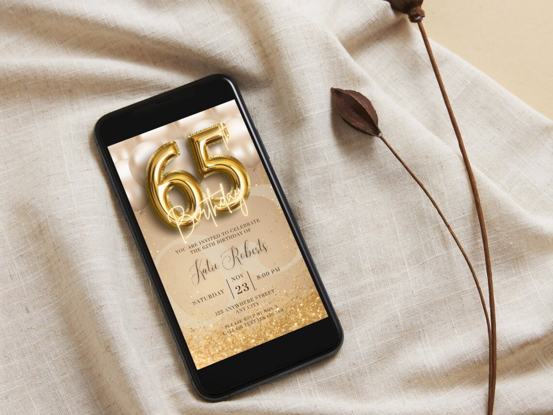 Digital 65th Birthday Invitation for Women Editable 65th Invite Evite ...