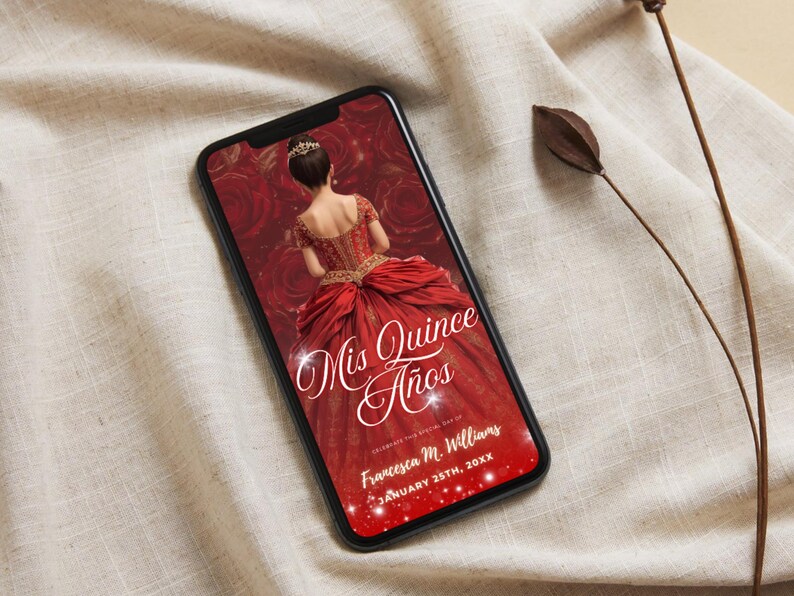 Digital Quinceanera Invitation, Burgundy Quinceañera Video Invite, Mis ...