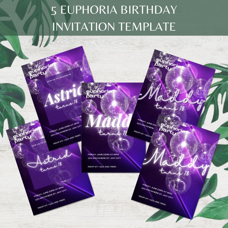 Printable Electronic Euphoria Birthday Party Invitation Neon Light ...