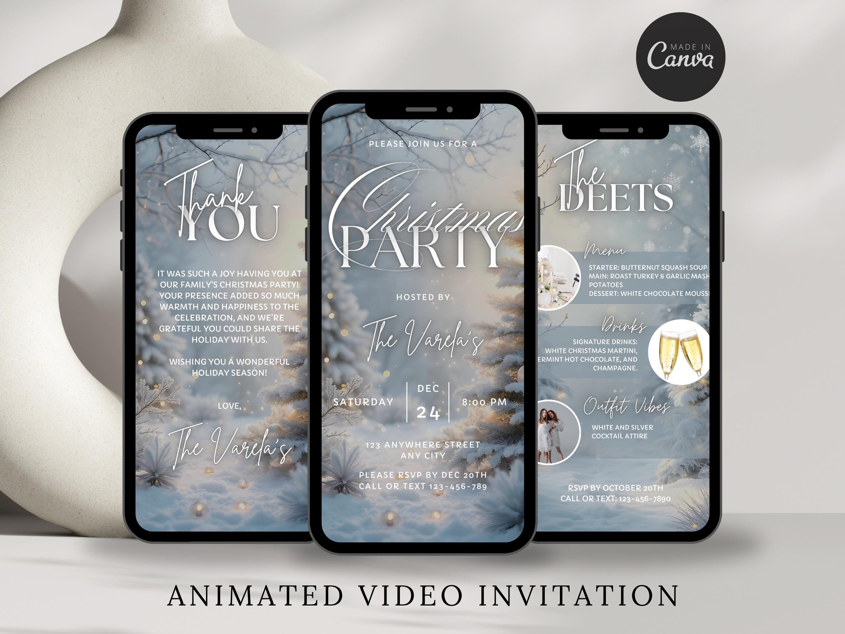 Digital Christmas Party Invitation Animated White Holiday Invite ...