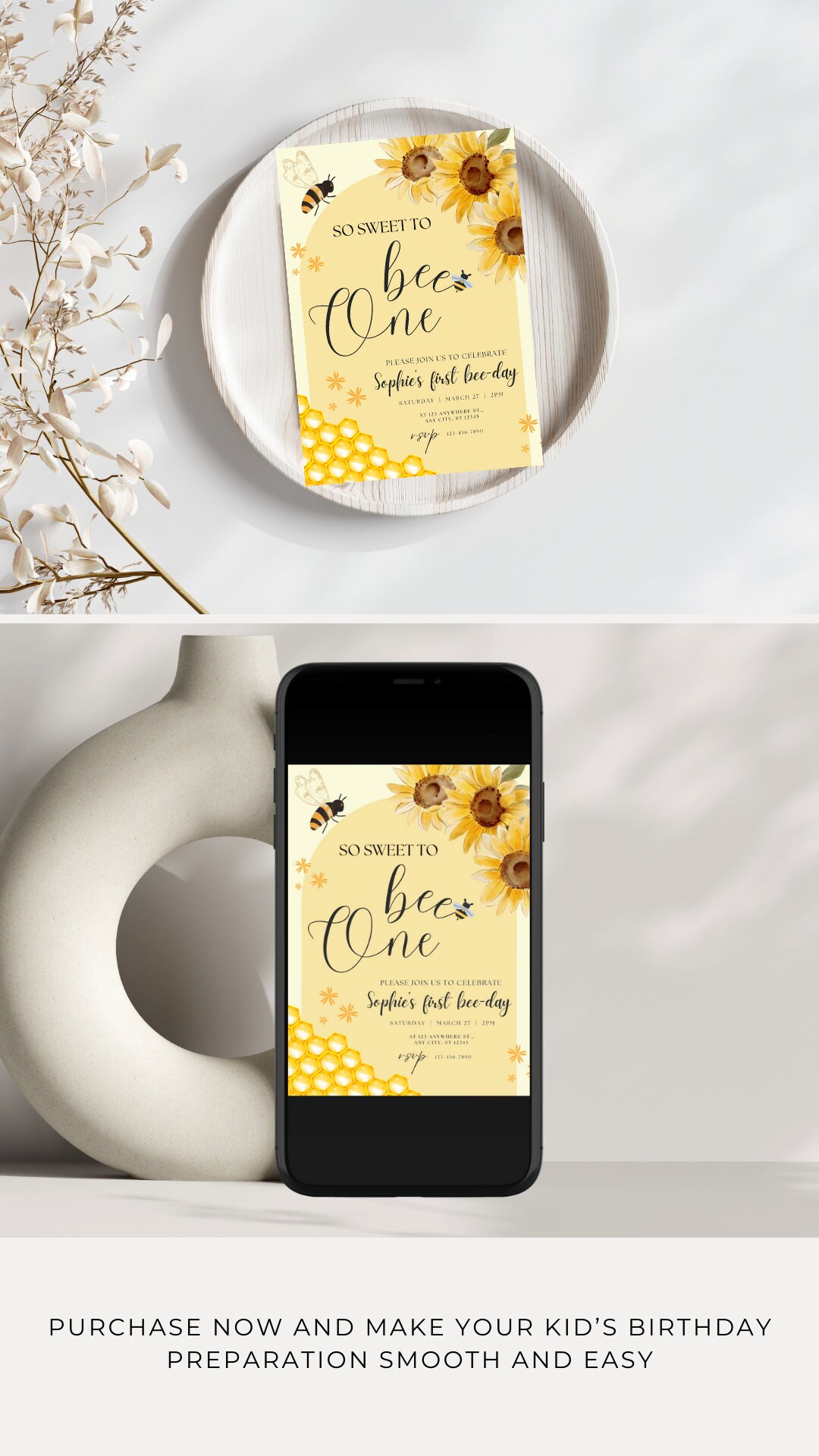 Bee Invitation Template Editable Birthday Party Invitation Digital Kids ...