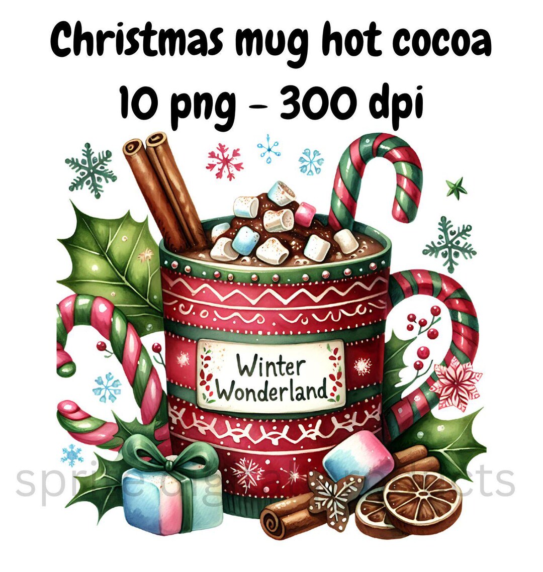Christmas Hot Cocoa Mug Clipart Bundle , 10 Watercolor Png Winter ...