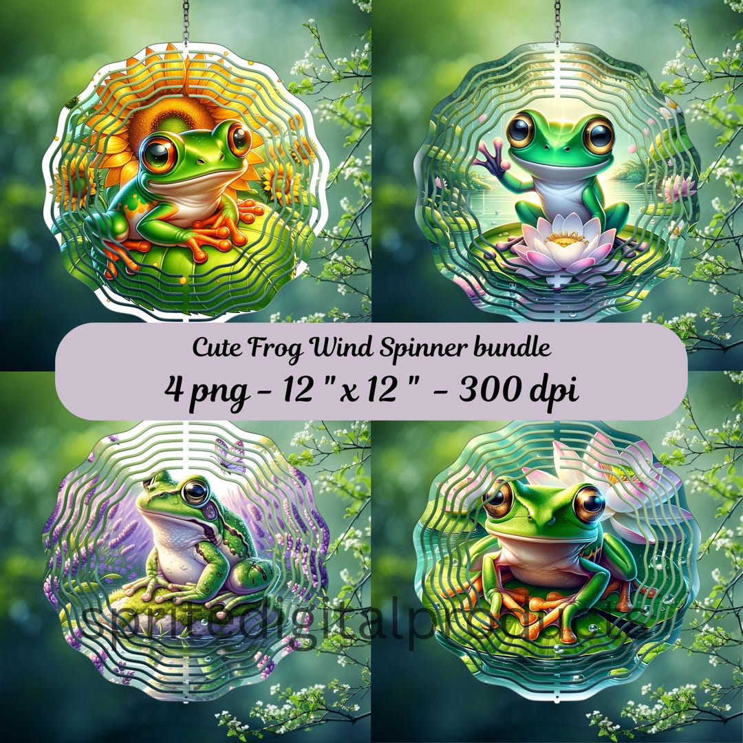 Cute Frog Wind Spinner Png , 4 Wind Spinner Sublimation Design , Garden ...