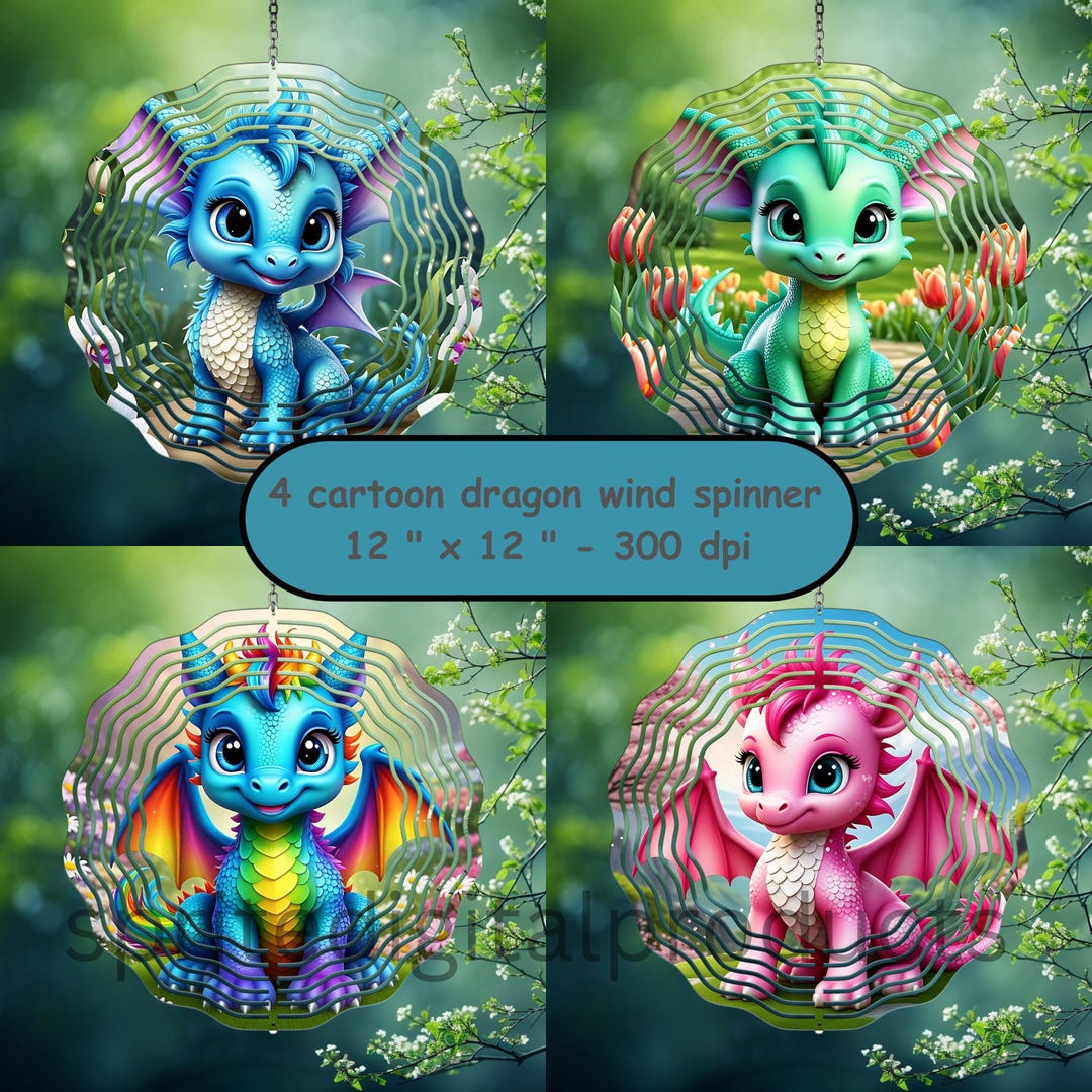Cartoon Dragon Spinner Png , 4 Wind Spinner Sublimation Design , Garden ...