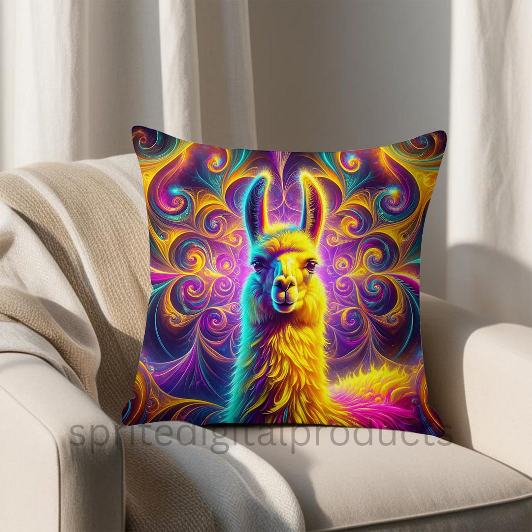 Neon Psychedelic Llama Png , Sublimation Designs , Pillow Design Png ...