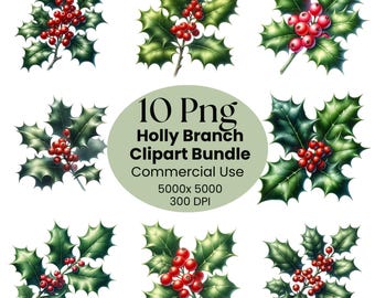 Red Berry Branch Clipart Bundle Watercolor Winter Branches PNG Holiday ...