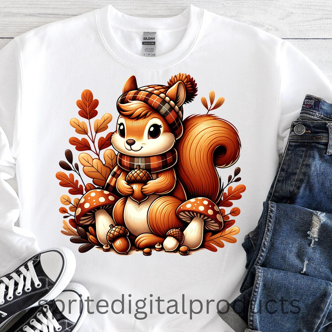Autumn Squirrel Sublimation PNG , Instant Download , Fall Woodland T ...
