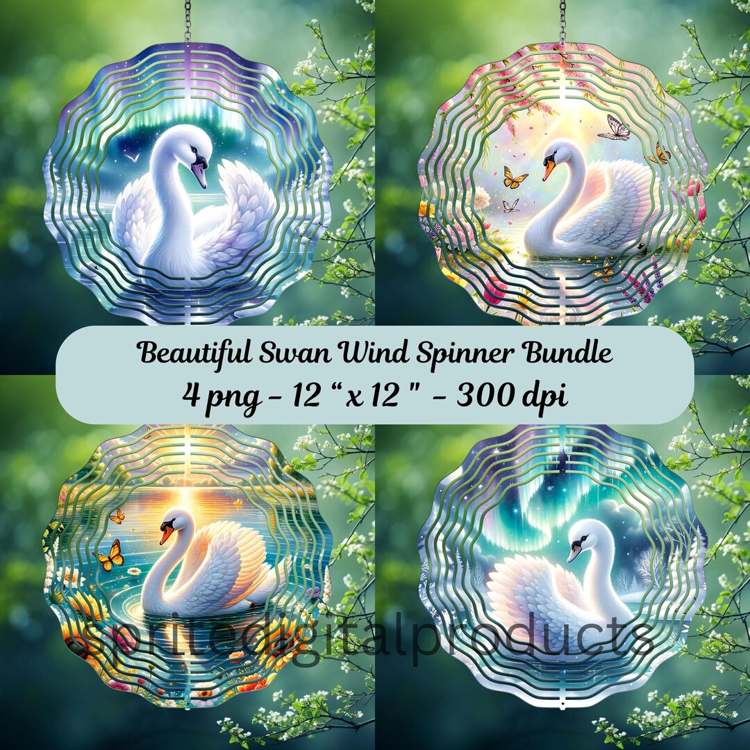Beautiful Swan Wind Spinner Png , 4 Wind Spinner Sublimation Design ...