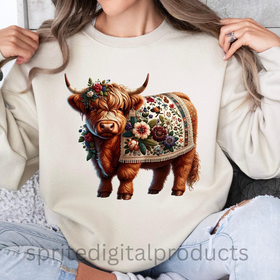 Cottagecore Highland Cow Png , Sublimation Design , Digital Download ...