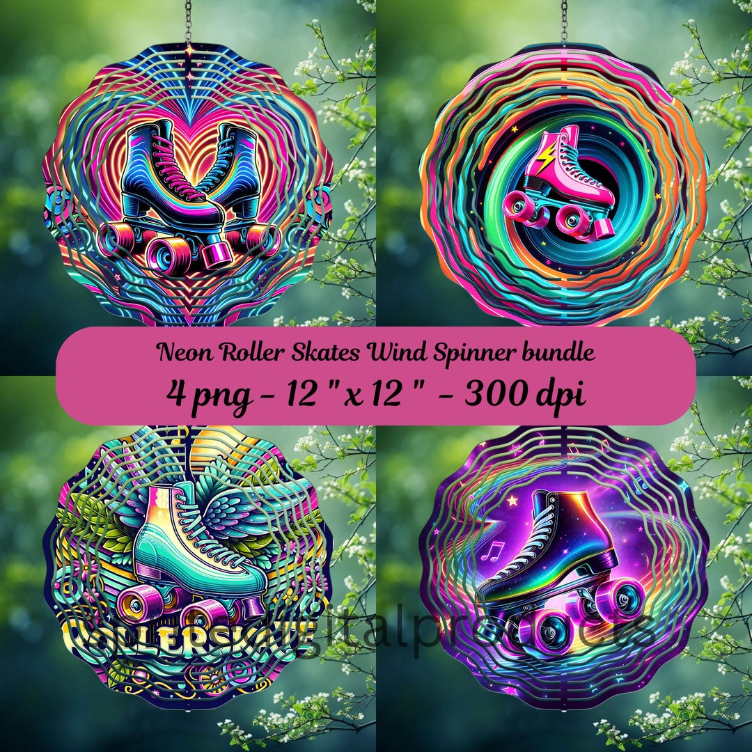 Neon Roller Skates Wind Spinner Png , 4 Wind Spinner Sublimation Design ...