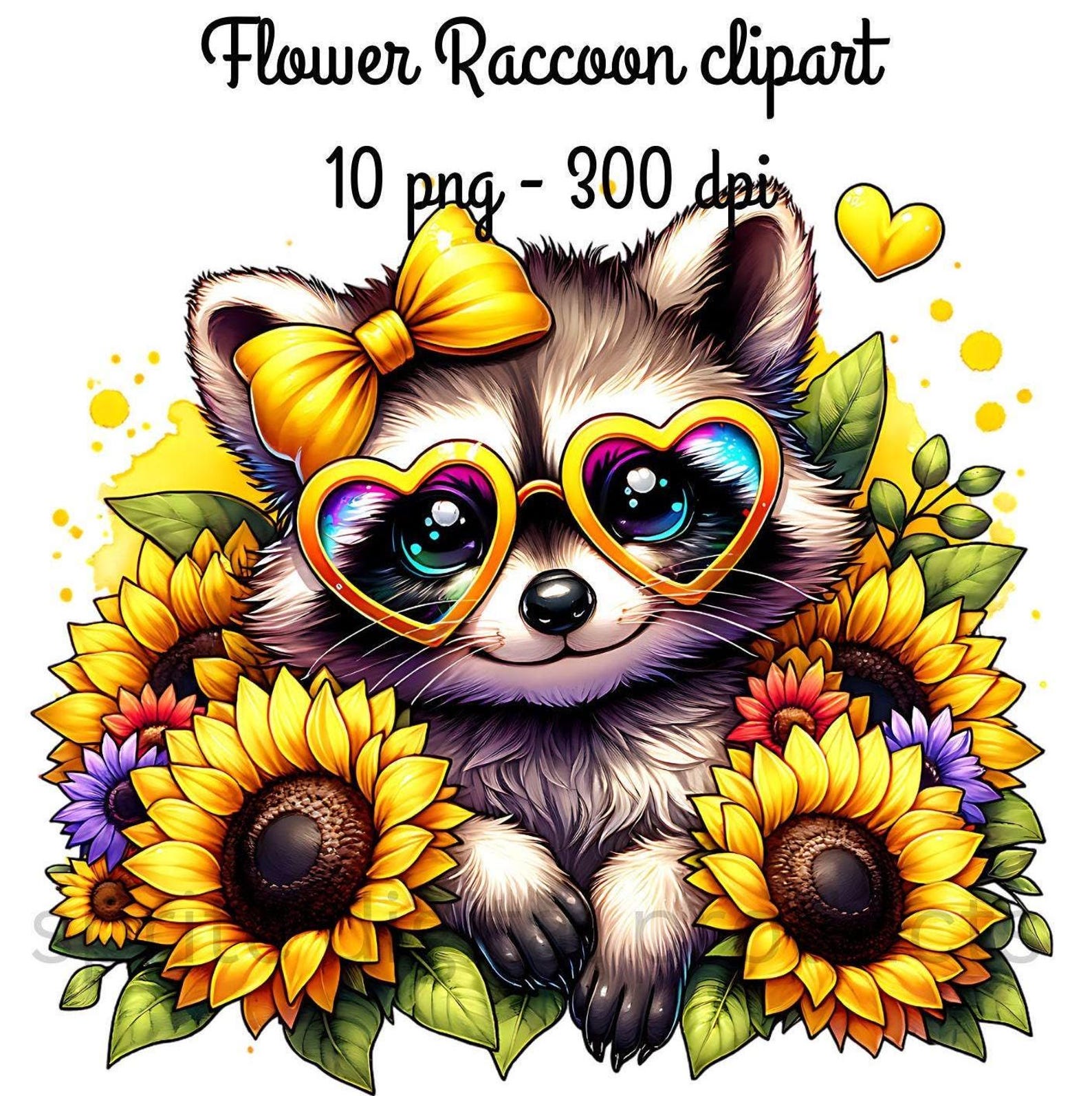 Raccoon Clipart Bundle , 10 Watercolor Png Raccoon Flower Clipart ...