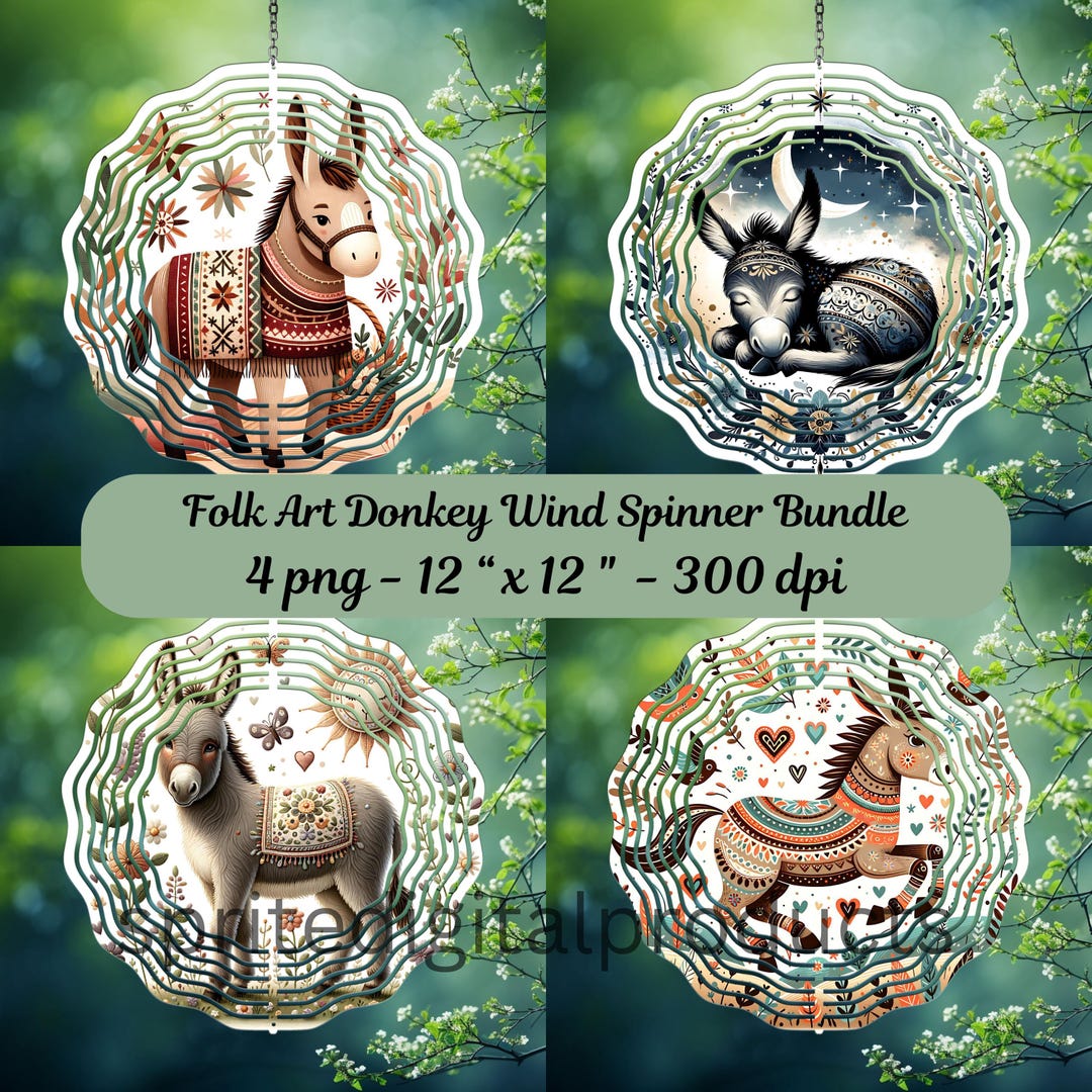 Folk Art Donkey Wind Spinner Png , 4 Wind Spinner Sublimation Design ...