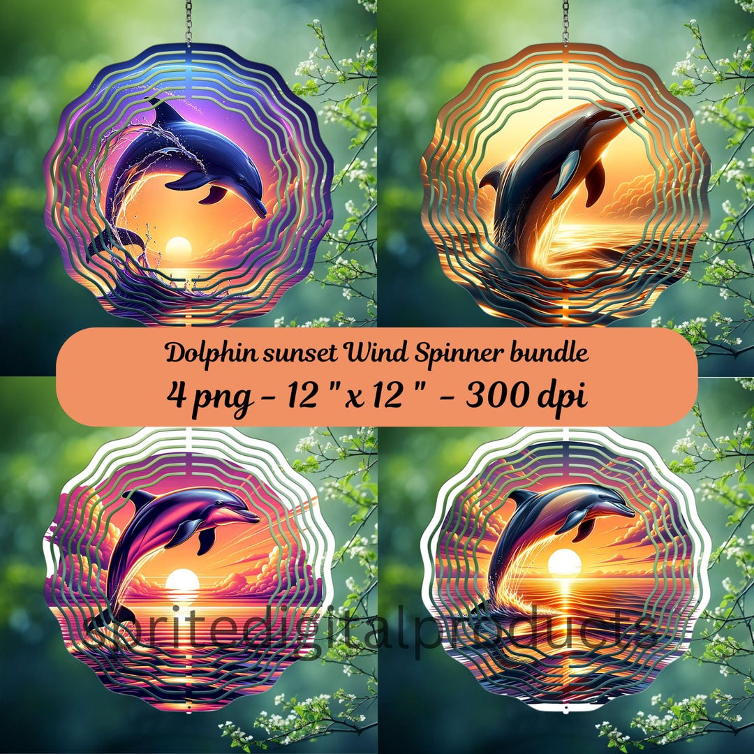 Dolphin Sunset Wind Spinner Png , 4 Wind Spinner Sublimation Design ...