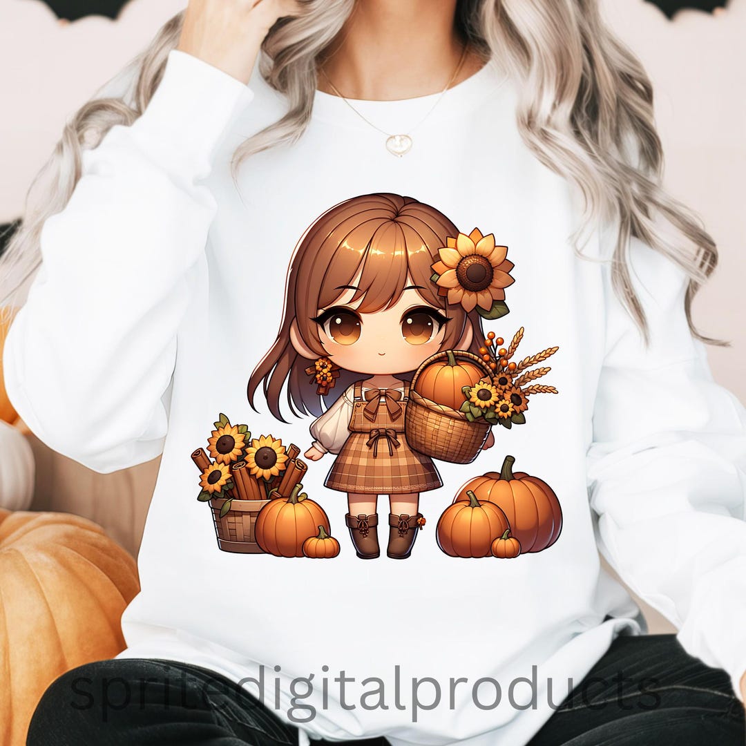 Fall Harvest Chibi Girl Png , Sublimation Design , Instant Download ...