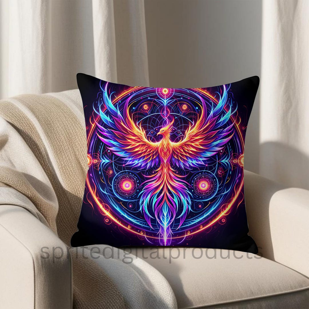 Neon Psychedelic Phoenix Png , Sublimation Designs , Pillow Design Png ...