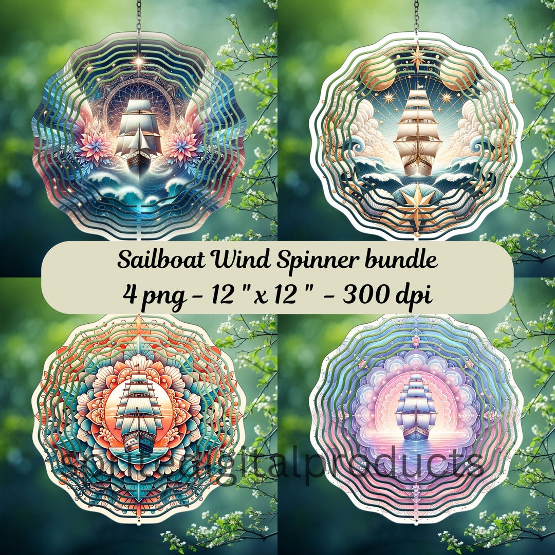 Sailboat Wind Spinner Png , 4 Wind Spinner Sublimation Design , Garden ...