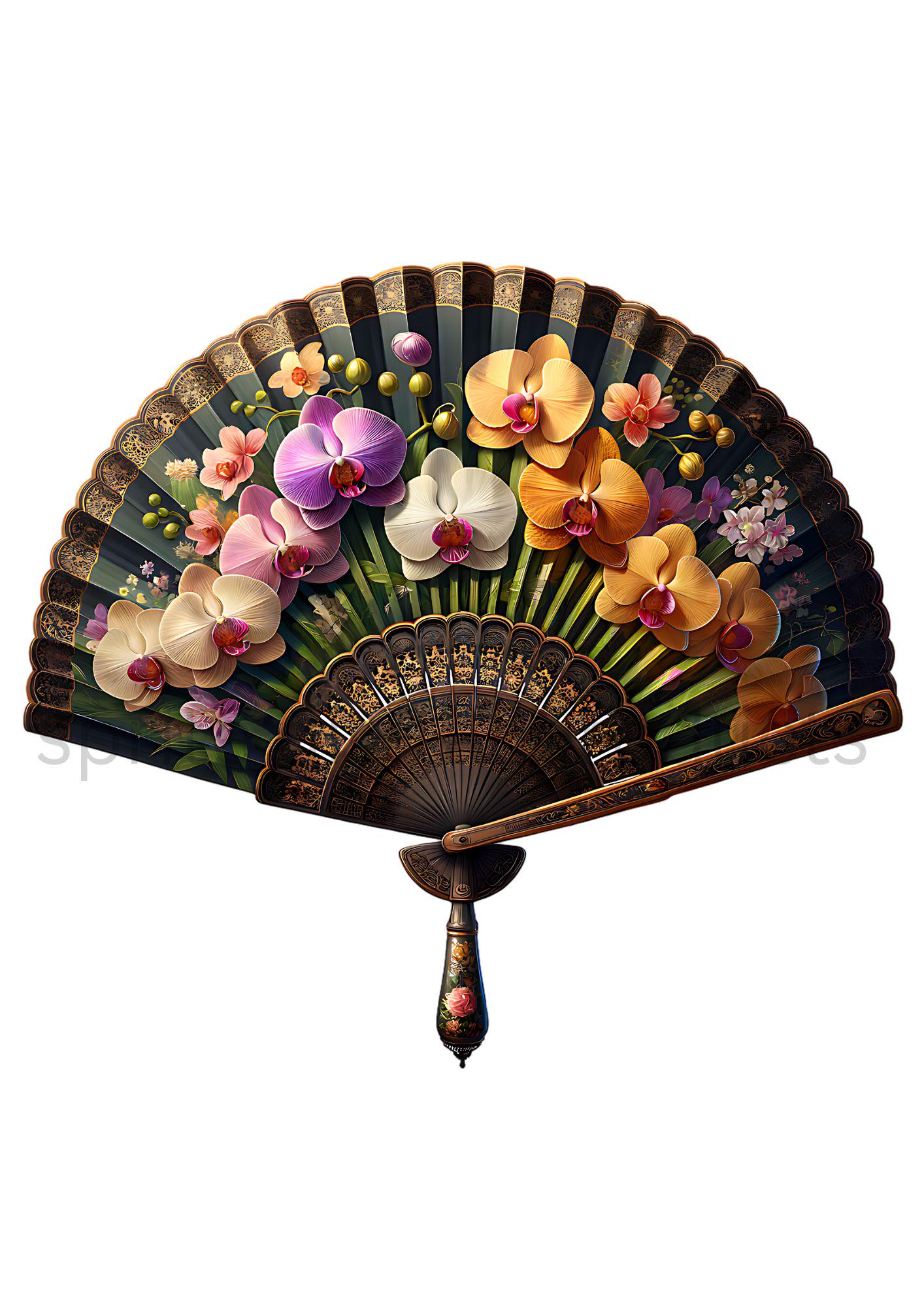 Flower Hand Fan Clipart Bundle , 10 Floral PNG Files for Crafting ...
