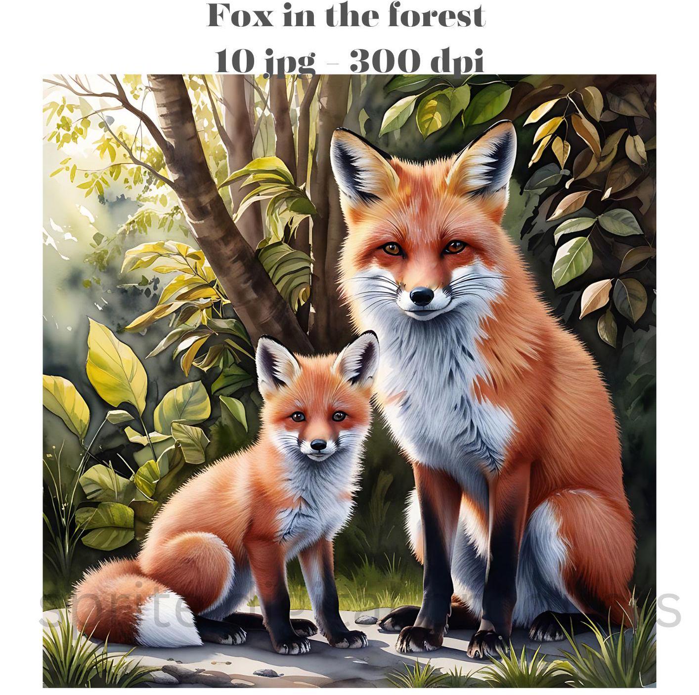 Fox in the Forest Clipart , 10 High Quality Jpg , Animal Digital Image ...
