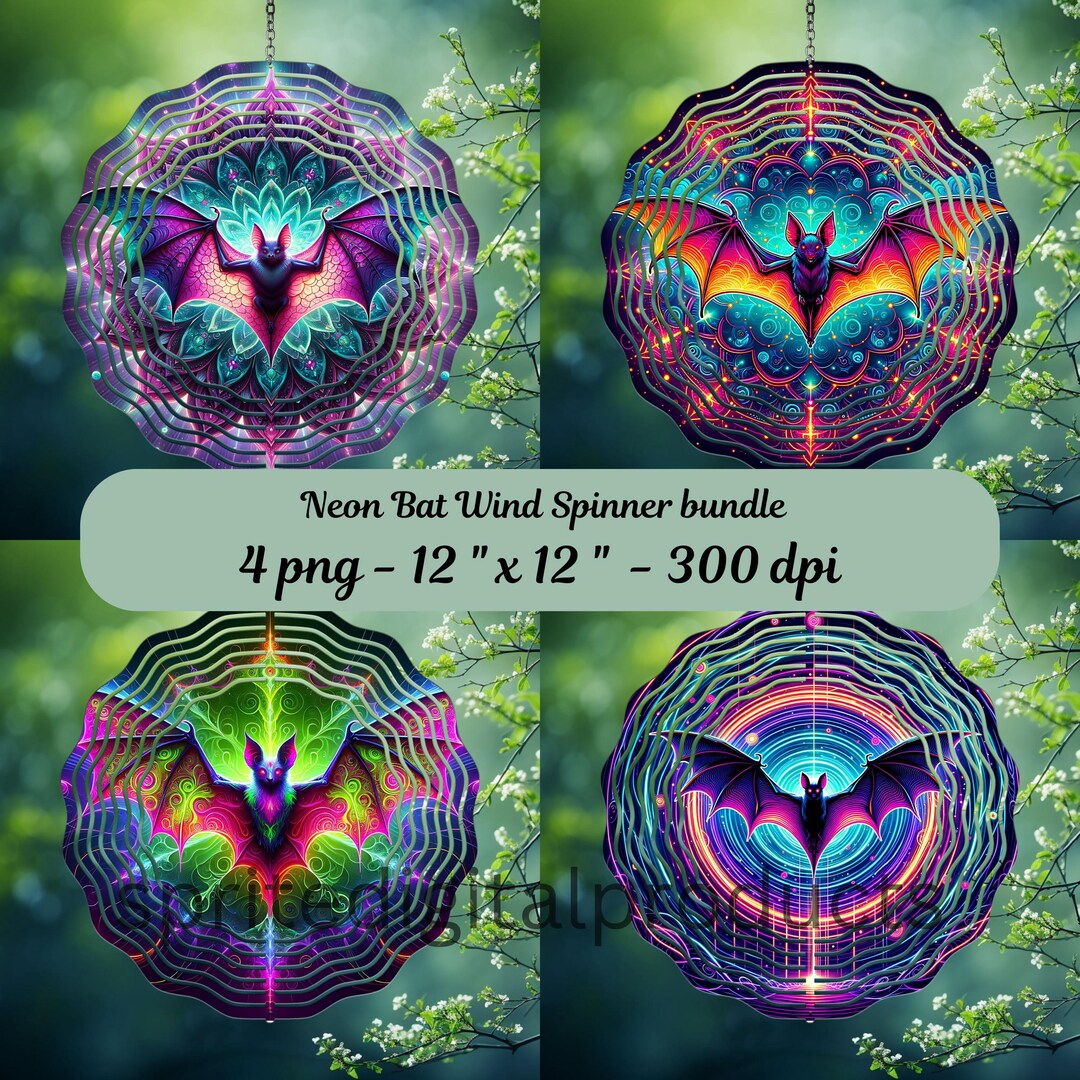 Neon Bat Wind Spinner Png , 4 Wind Spinner Sublimation Design , Garden ...