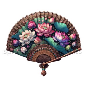 Flower Hand Fan Clipart Bundle , 10 Floral PNG Files for Crafting ...