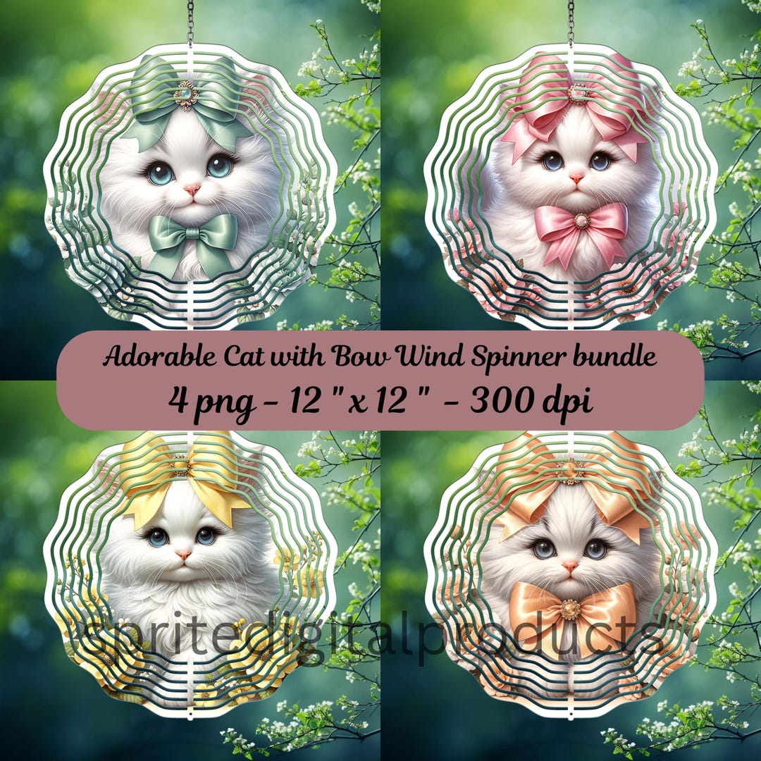Adorable Cat With Bow Wind Spinner Png , 4 Wind Spinner Sublimation ...