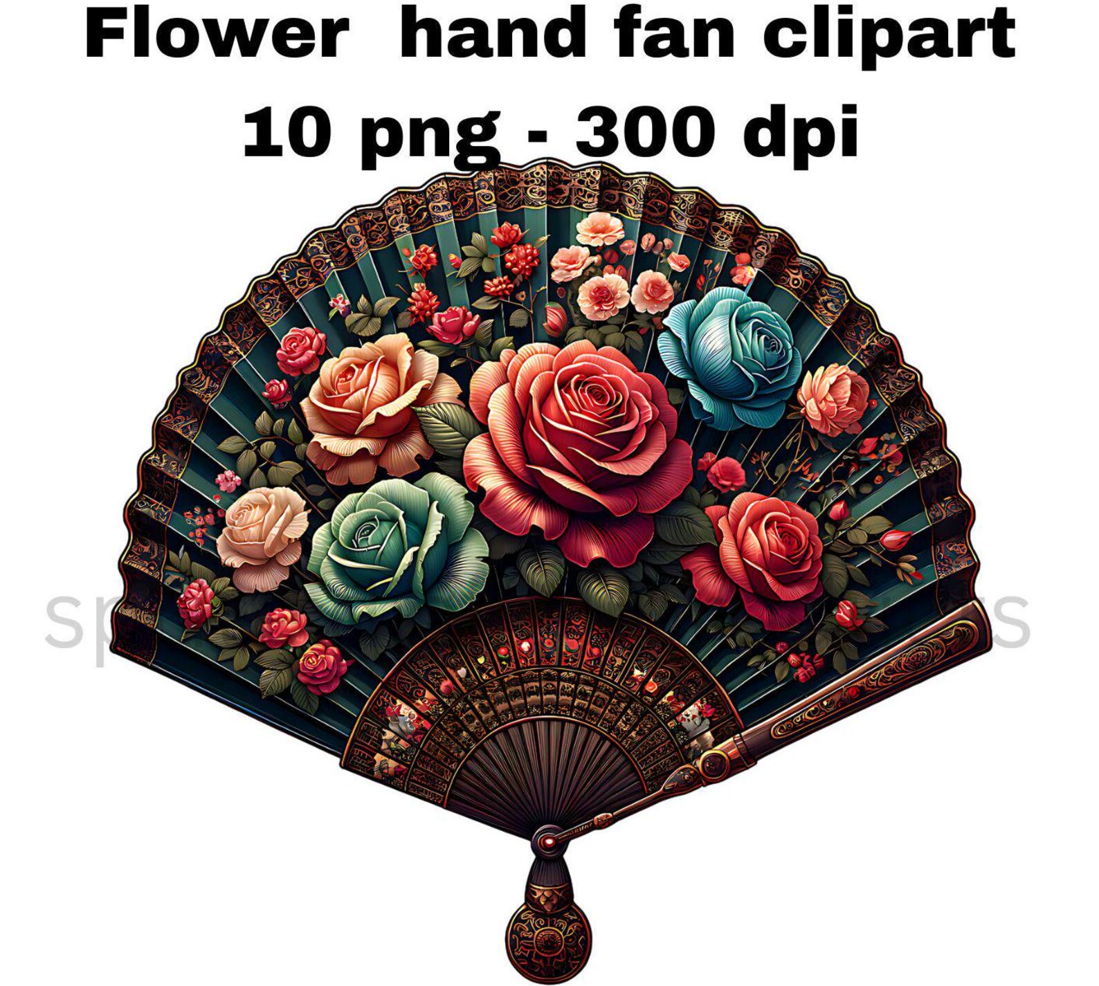 Flower Hand Fan Clipart Bundle , 10 Floral PNG Files for Crafting ...