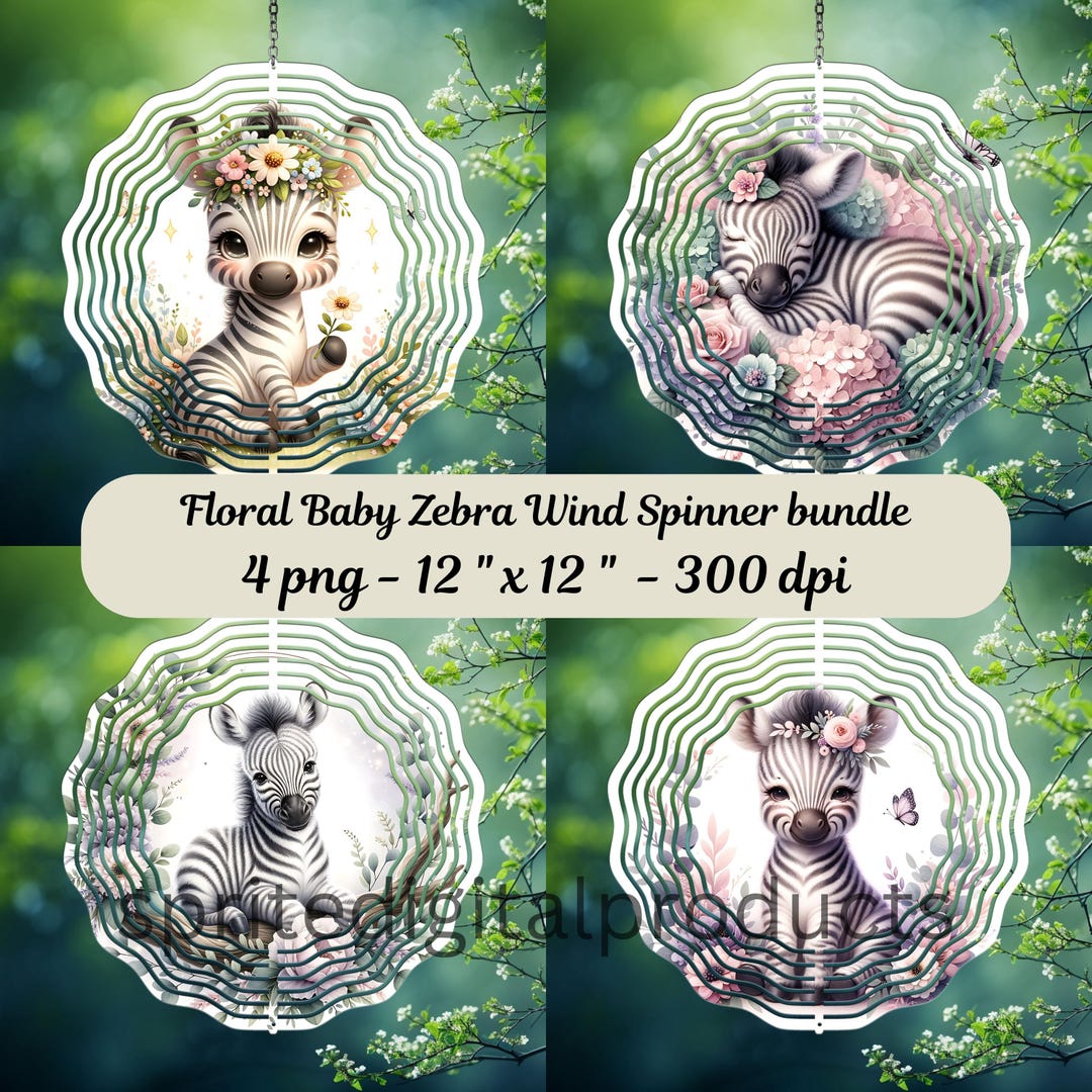 Floral Baby Zebra Wind Spinner Png , 4 Wind Spinner Sublimation Design ...