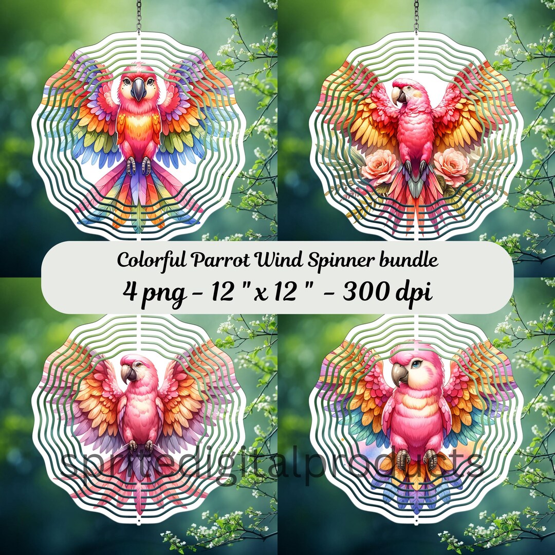 Colorful Parrot Wind Spinner Png , 4 Wind Spinner Sublimation Design ...