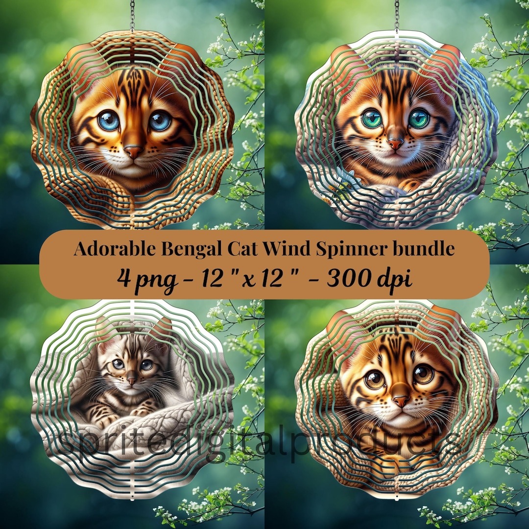 Adorable Bengal Cat Wind Spinner Png , 4 Wind Spinner Sublimation ...