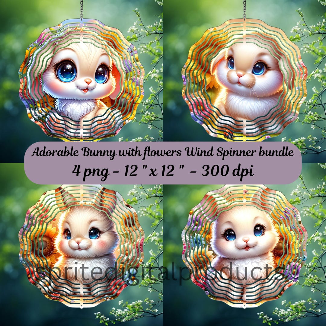 Adorable Bunny With Flowers Wind Spinner Png , 4 Wind Spinner ...