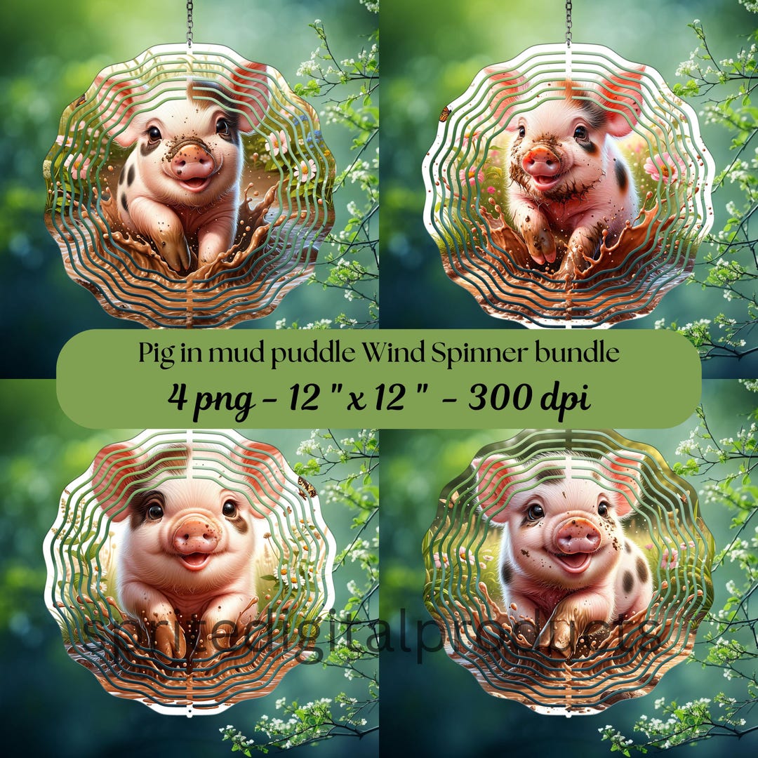 Pig in Mud Puddle Wind Spinner Png , 4 Wind Spinner Sublimation Design ...