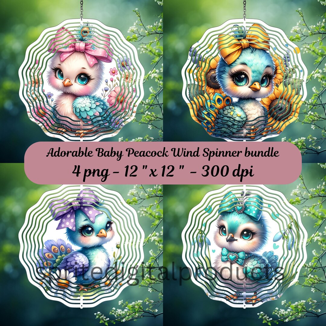 Adorable Baby Peacock Wind Spinner , 4 Wind Spinner Sublimation Design ...