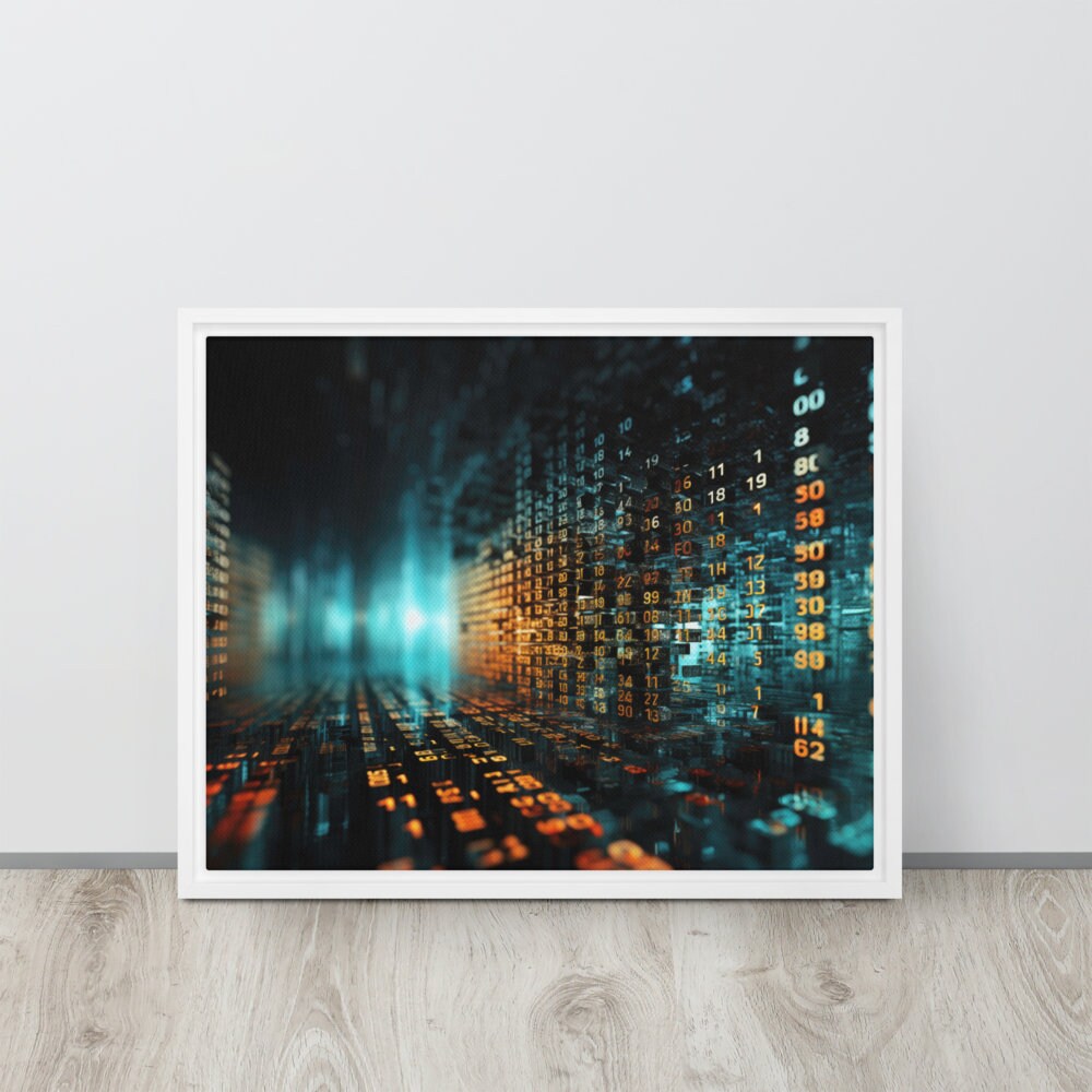 Digital Rhapsody: Harmonies in Blue and Orange Matrix Framed Canvas ...
